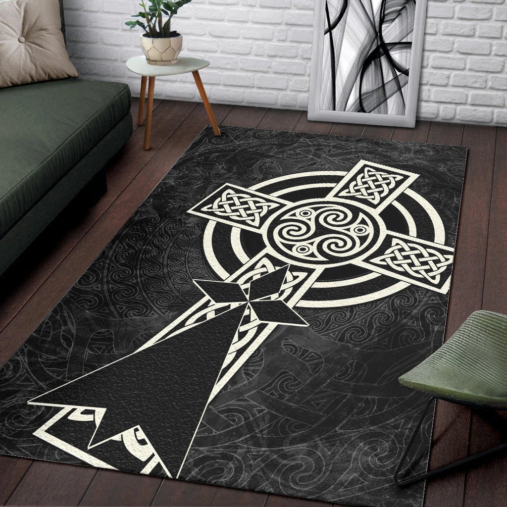 Brittany Celtic Area Rug - Celtic Cross & Stoat Ermine Skew Style – Aljaira