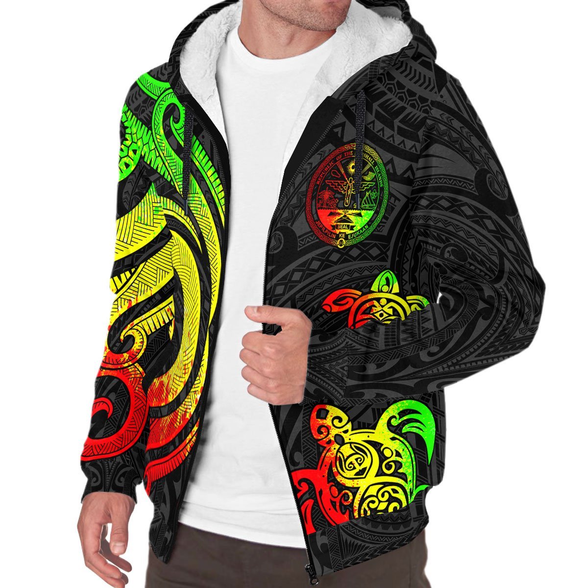 Marshall Islands Sherpa Hoodie - Reggae Tentacle Turtle Crest – Aljaira