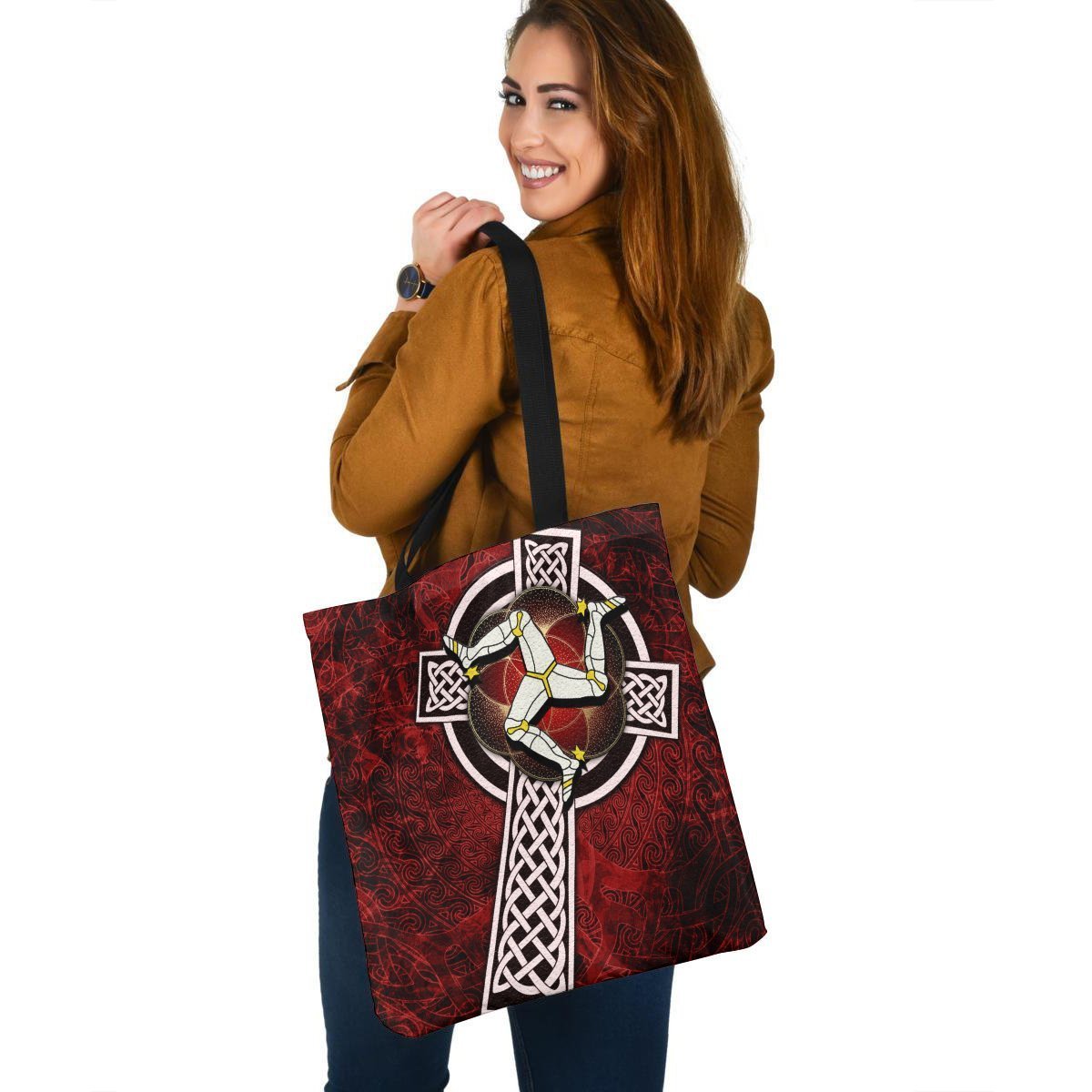 Isle Of Man Celtic Tote Bag - Celtic Cross and Triskele Skew Style ...