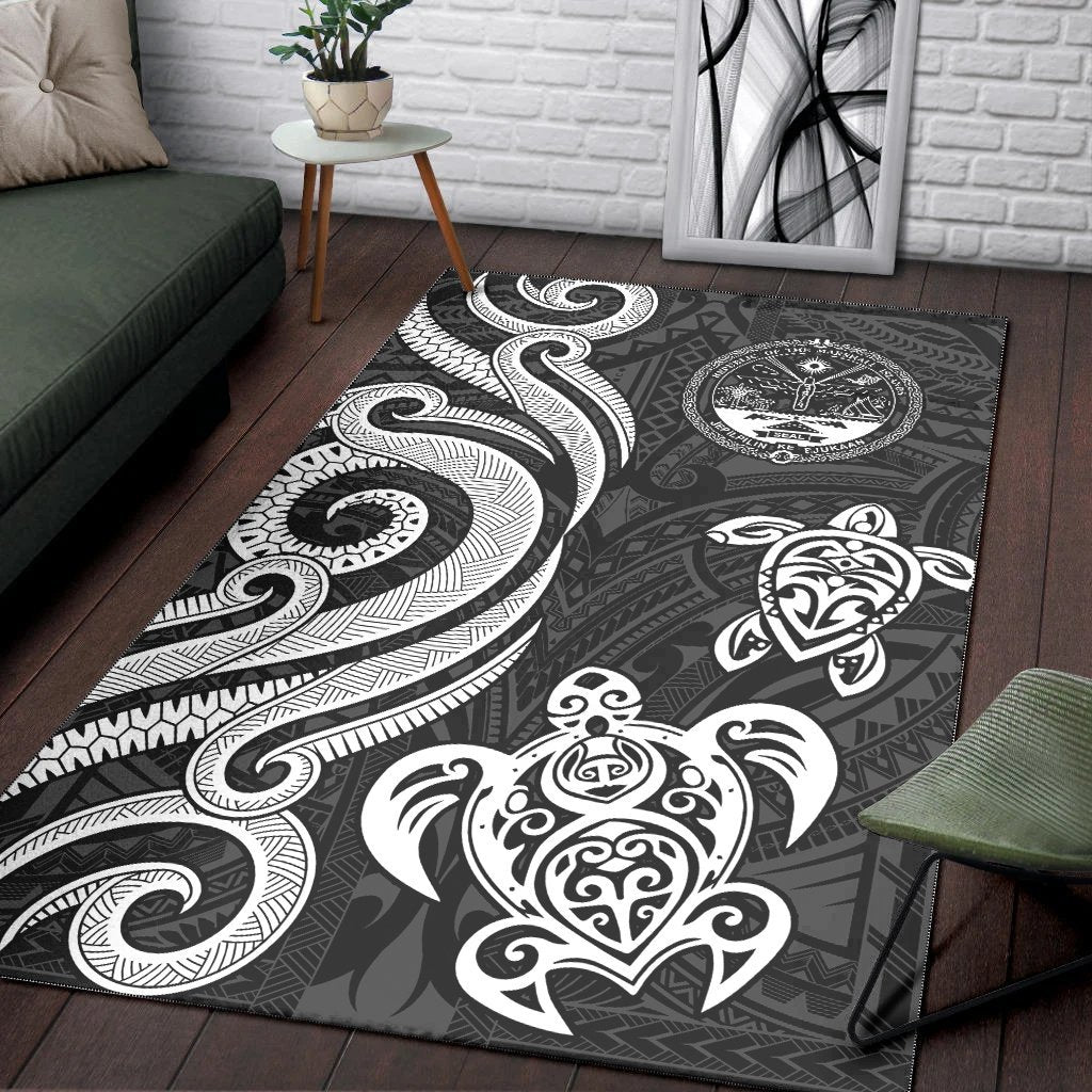 Marshall Islands Area Rug - White Tentacle Turtle Crest – Aljaira